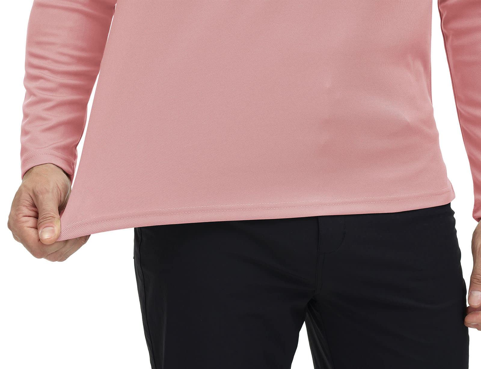 Rdruko Men's Long Sleeve Shirts with Pocket Quick Dry Outdoor Sports Polo(Pink, US M)