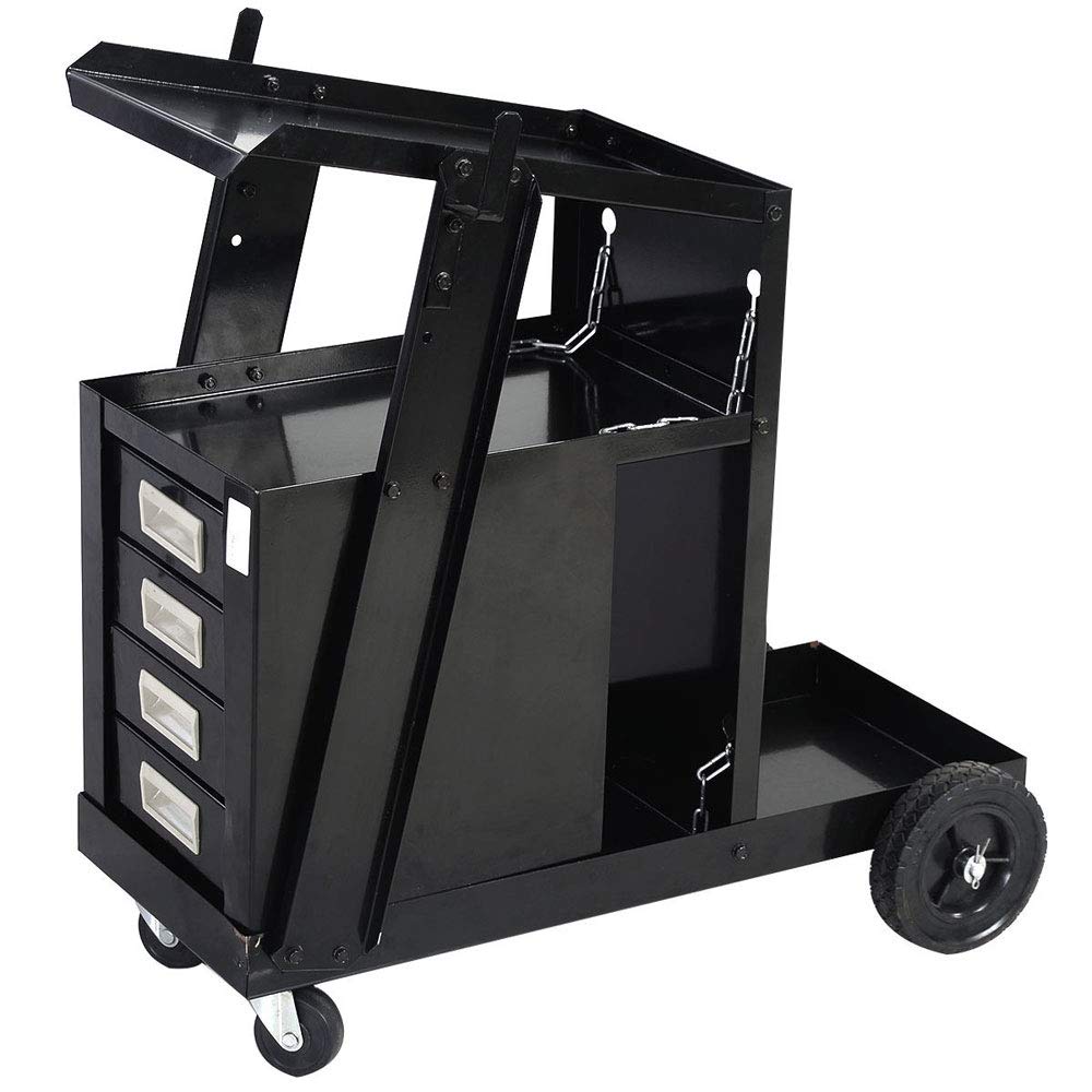 Rolling Welding Cart, Heavy Duty Welder Cart, Welder Trolley with Wheel & Safety Chain & Tank Storage & Gas Bottle Storage for TIG Welder or MIG Welder, 100 lbs Capacity
