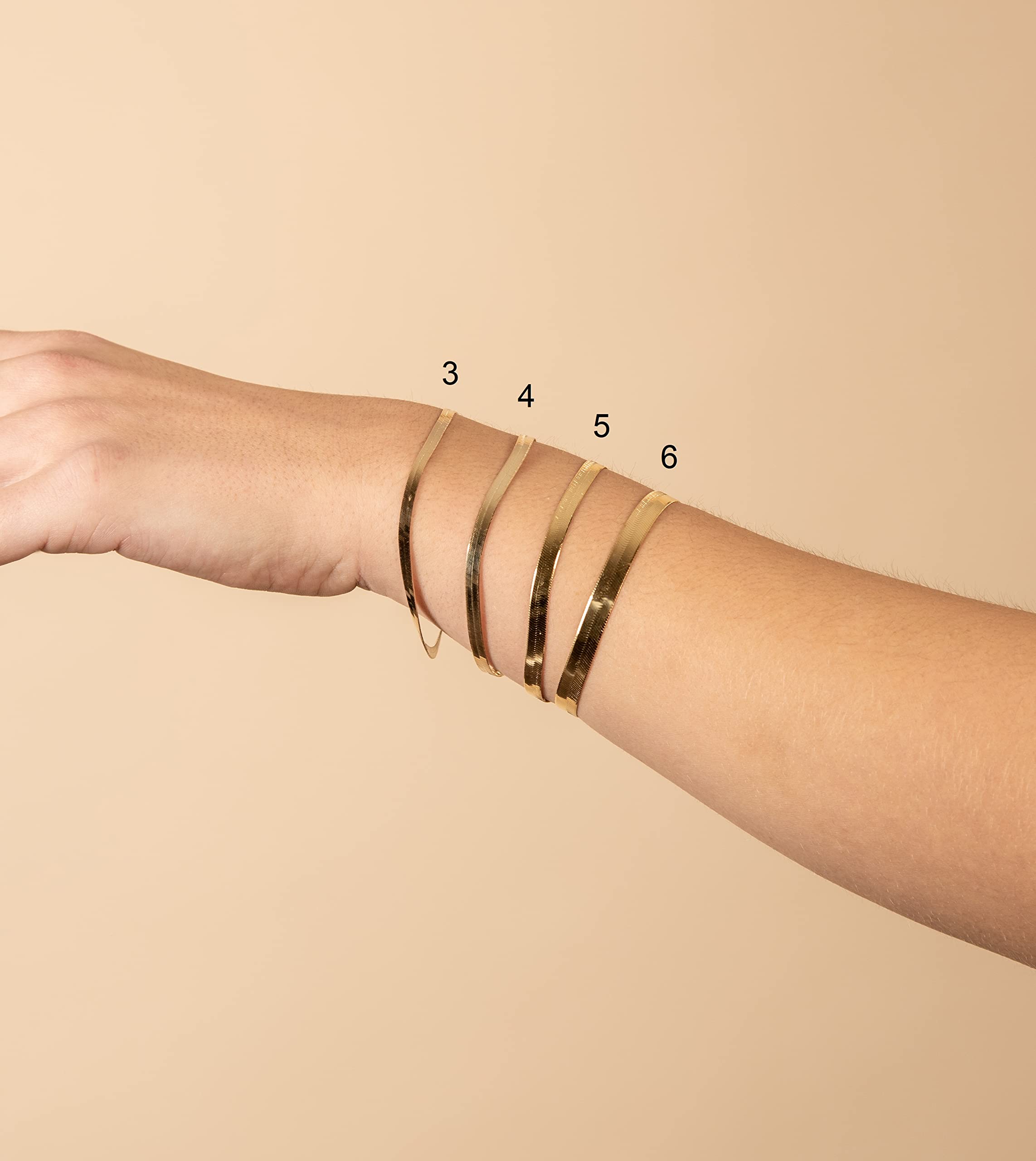 Olive & Chain 10k Gold Herringbone Chain Bracelet, Flat Snake Chain, Hypoallergenic, Lobster Clasp Closure, Smooth Finish,Unisex Men’s Women’s