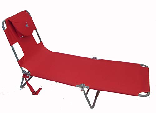 Ostrich Chaise Lounge Beach Chair for Adults with Face Hole (Red) and Rio Beach Portable Folding Backpack Beach Lounge Chair with Backpack Straps and Storage Pouch (Blue and Red)