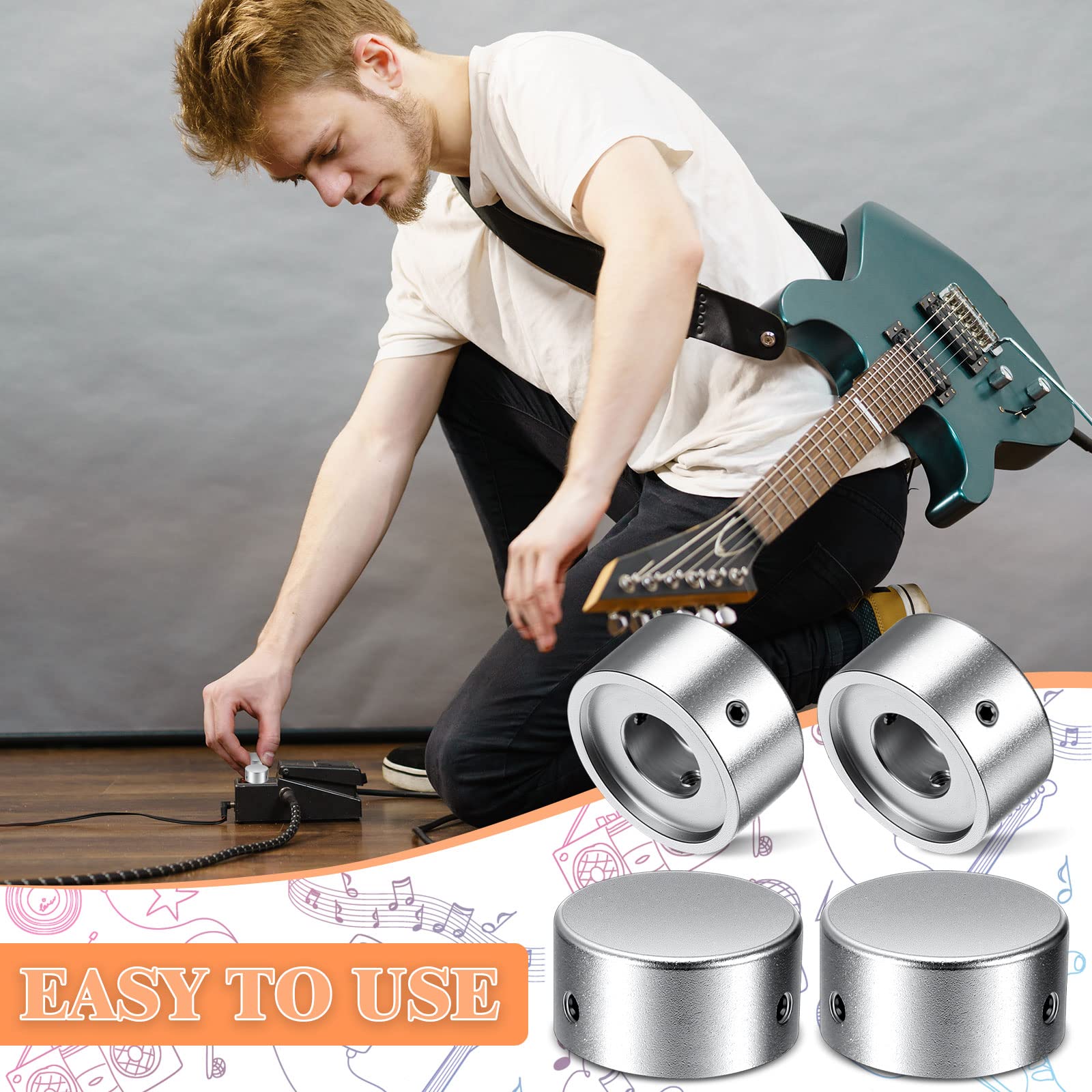 Pedal Footswitch Topper Metal Barefoot Pedal Buttons with 3 Screws and Rubber Insert Fit Tightly on Common Pedal Switches(3/8"10mm) Increase Accuracy and Comfort Silver, 18 Pack