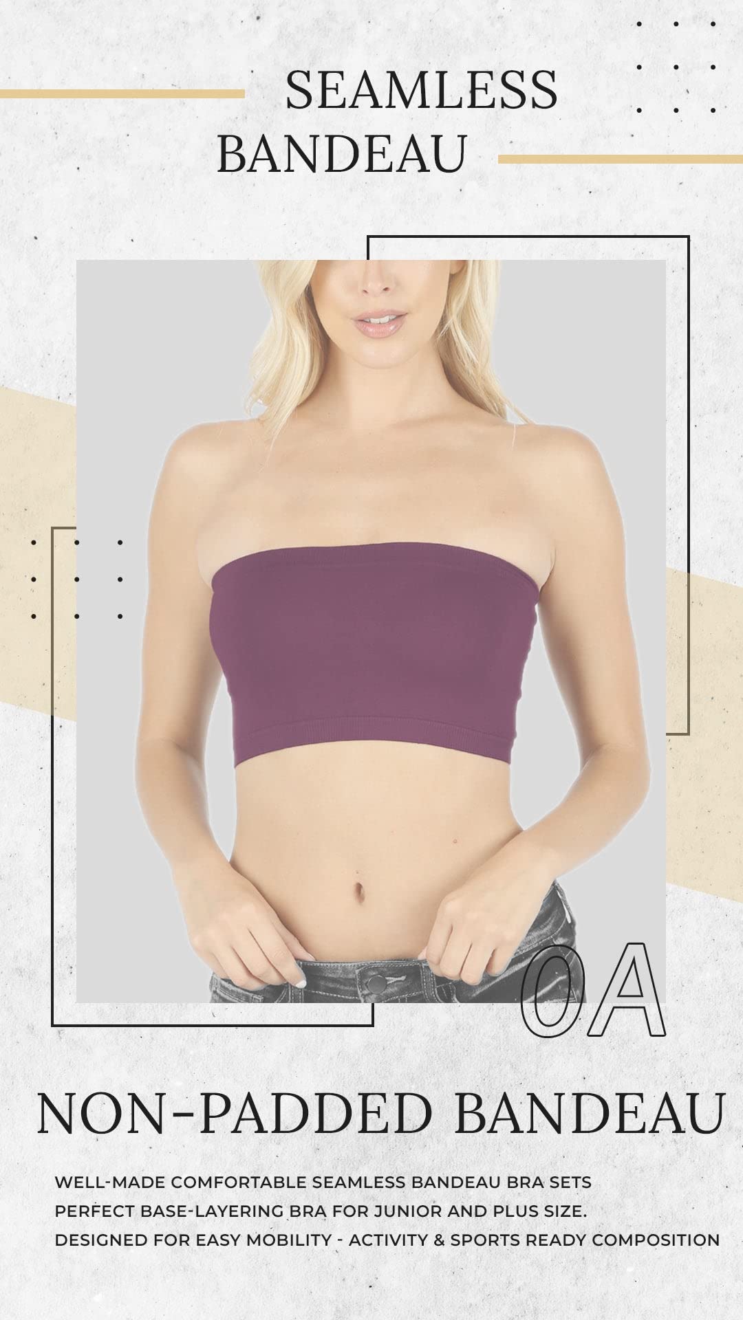 OLLIE ARNES Women's One Size Strapless Seamless Stretch Bandeau Tube Bra Top Single_TMAUVE One Size