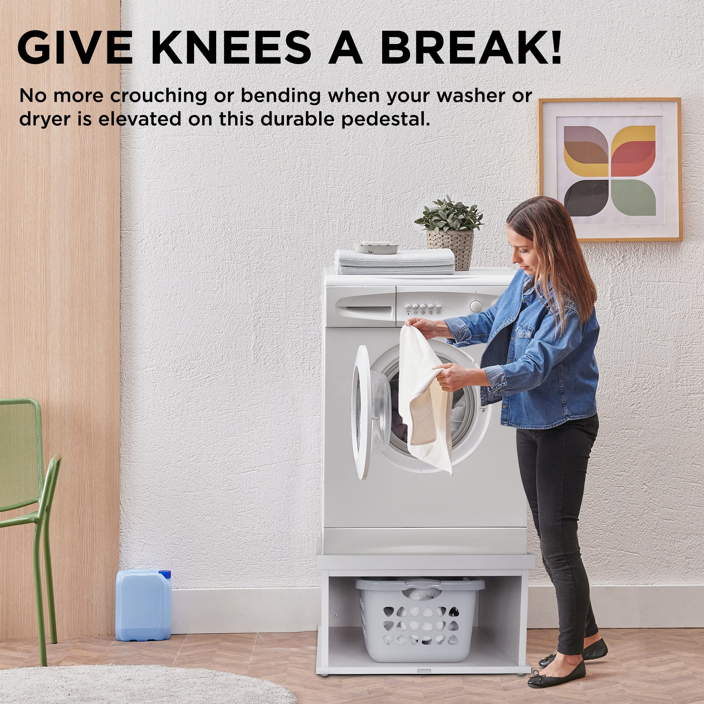 Ivation | Wooden Laundry Pedestal for Washer & Dryer, Made to Fit All Machines - Whirlpool, LG, GE, Samsung, and More, Made of Durable Solid Wood Material, 33.86β x 29.92β, 2 Pack