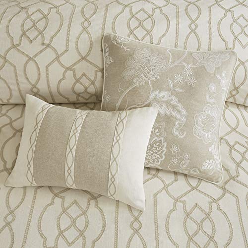Madison Park Cozy Comforter Set-Luxurious Bedding Style Combo Filled Insert, Removable Duvet Cover. Matching Shams, Decorative Pillows, King(110"x96"), Geometric Neutral 9 Piece