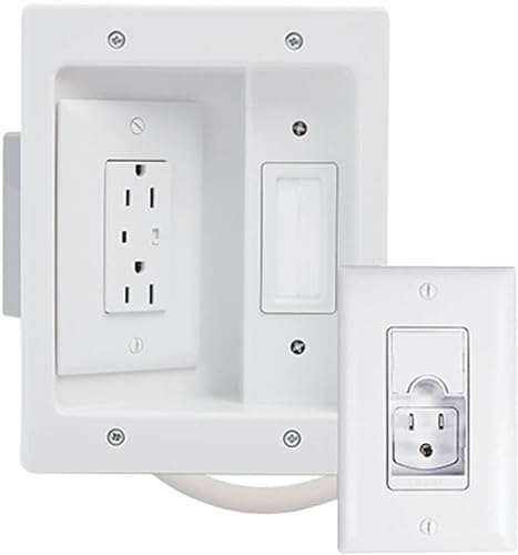 Legrand - OnQ In Wall TV Power Kit, TV Outlet Wall Kit Powers Multiple Devices, Cable Management Box Hides Cords, Recessed TV Outlet Works with All Plugs, 6FT Power Cable Cord, White, CPT306WV1