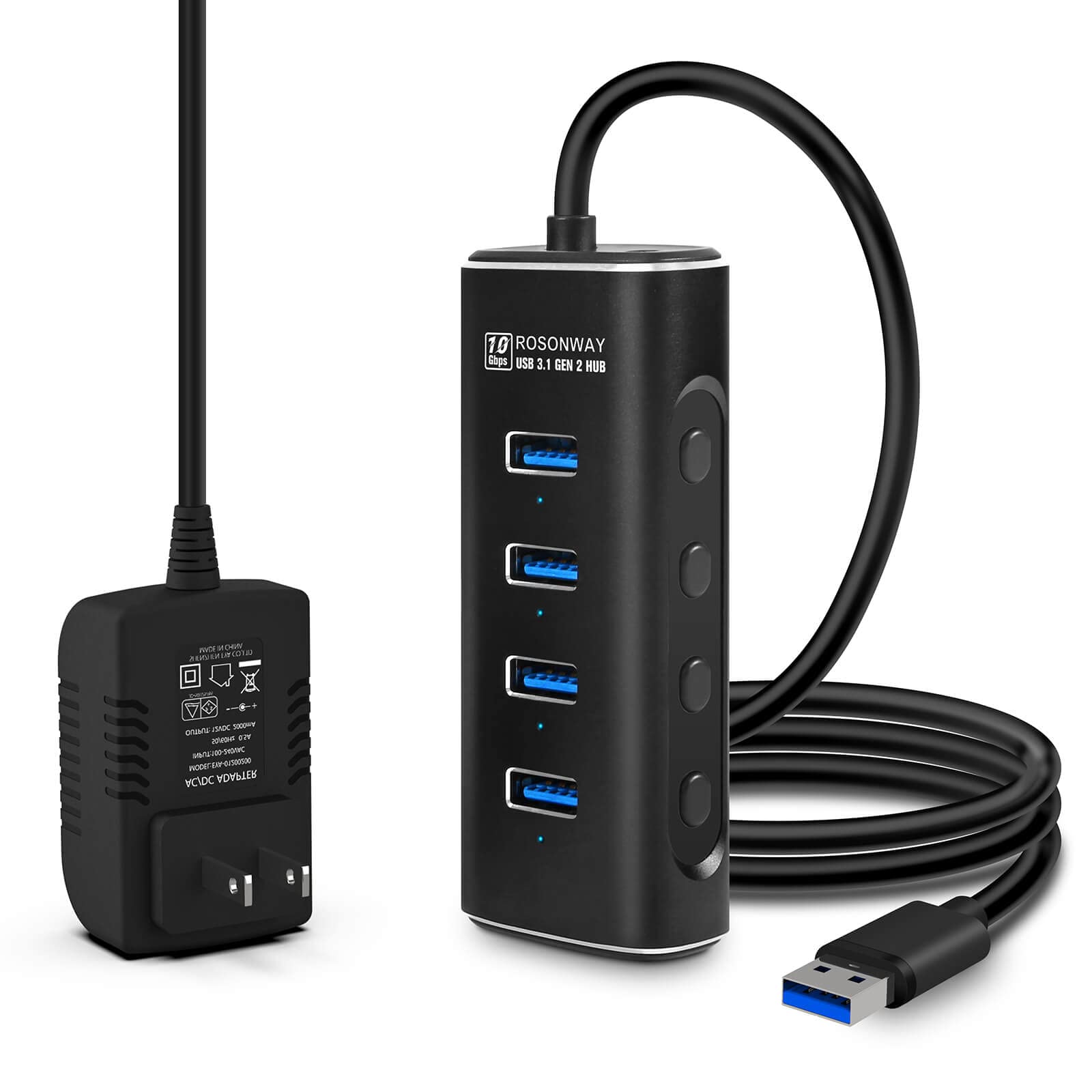 Rosonway 5 in 1 USB C Hub with 3 USB 3.2 10Gbps Data Ports, SD/TF Card Readers, 2ft Cable and Individual Switches, for PC, Laptops, M1 Mac Mini, iMac, MacBook Pro/Air, RSH-A104D
