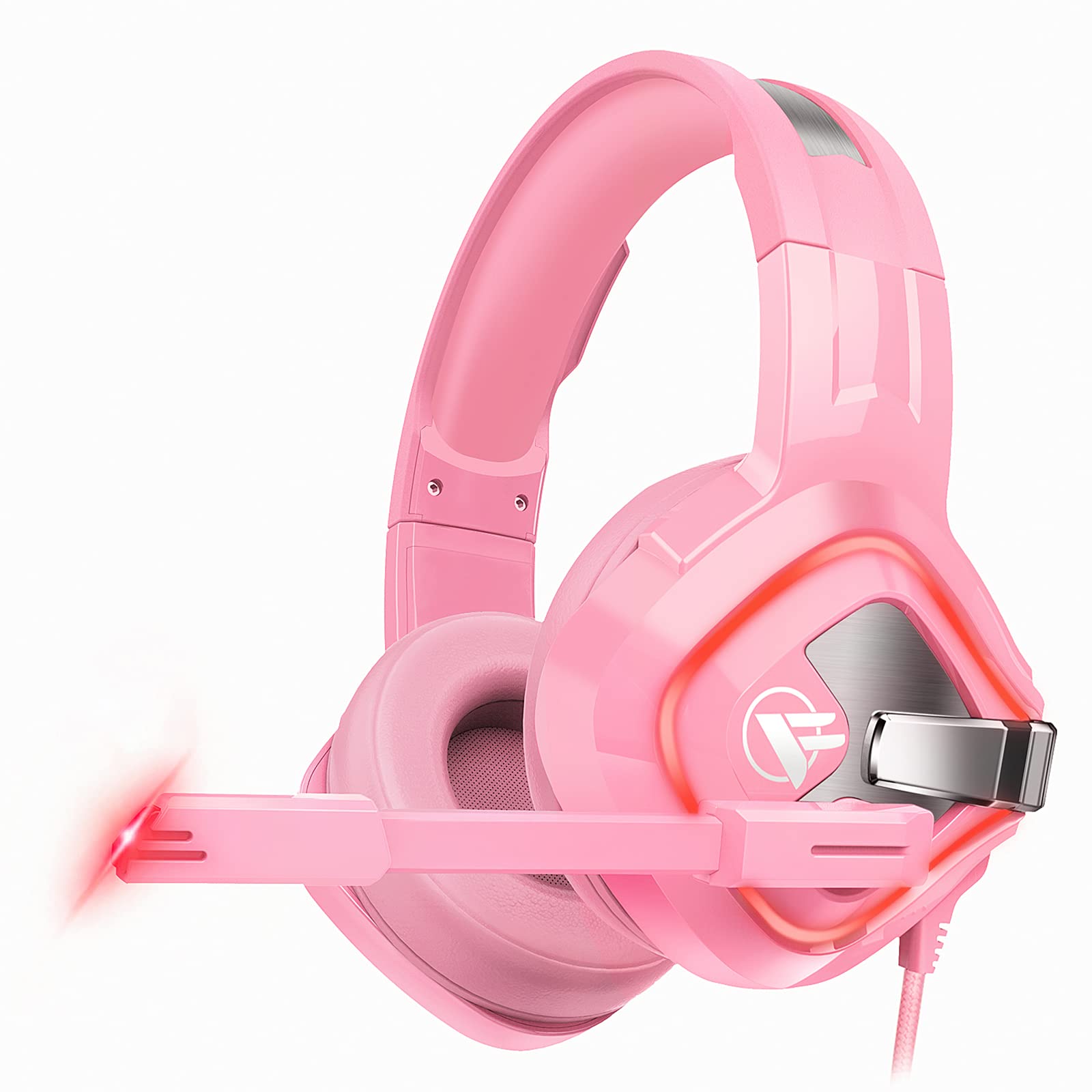 ONFINIO Gaming Headset, Xbox One Headset, PS4 Headset, PC Headset with Noise Cancelling Microphone & Stereo Surround Sound & LED Light Compatible with PS4,PS5,Xbox,PC,Switch,Mac,Laptop - Pink