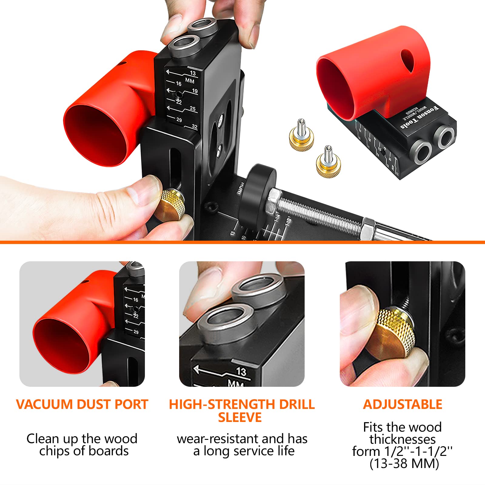 JUYLTOOL Pocket Hole Jig Kit, Pocket Screw Jig Woodworking Tool Professional Jig Kit with Removable Vacuum Dust Port Adapter Carpentry Slant Hole Locator