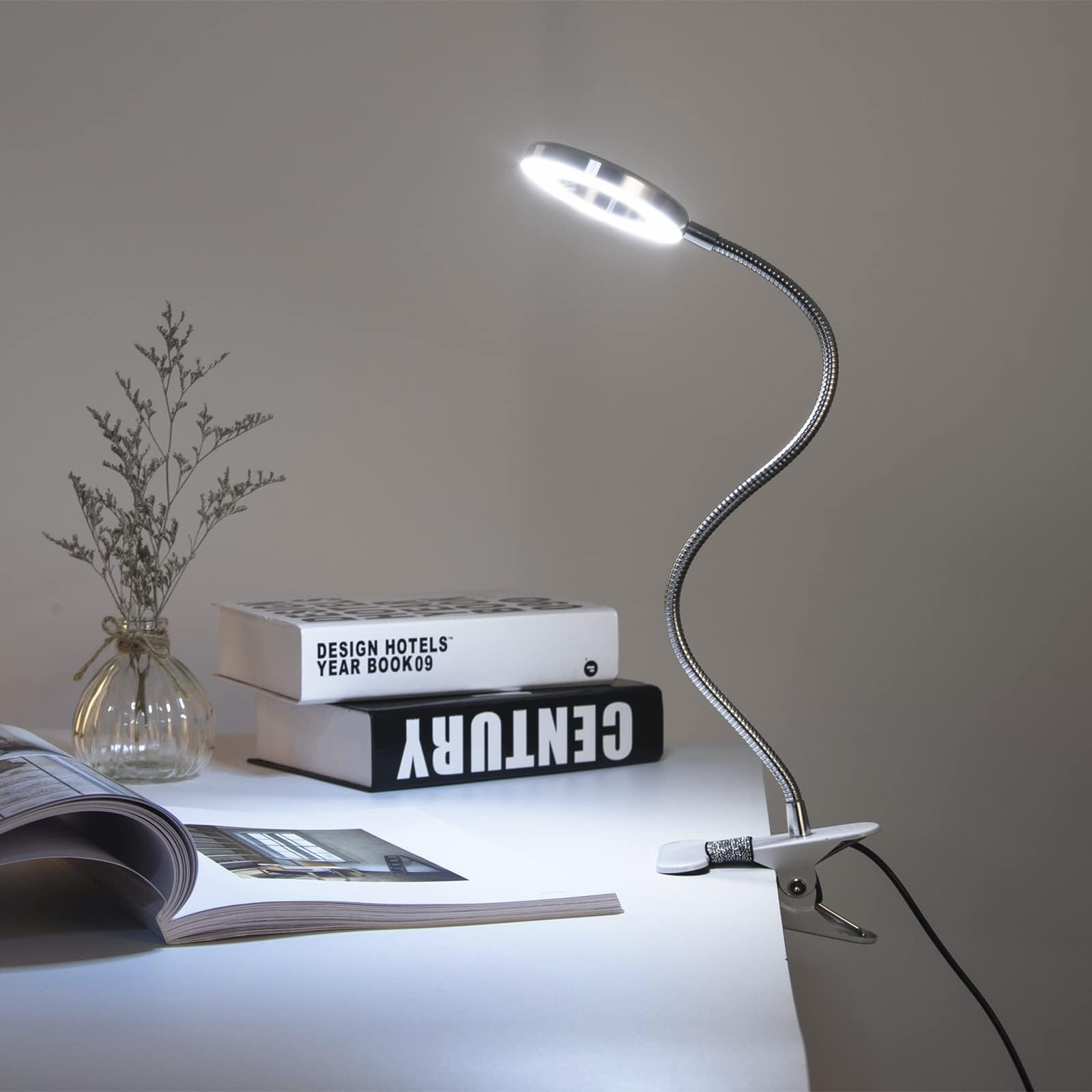 Magnifying Glass with Light and Stand, Desk Lamp LED Light with USB Powered,Adjustable Flexible Gooseneck,Clip on Desktop & Bed for Reading, Crafts;Studio for Daily Hobbies Repairing.