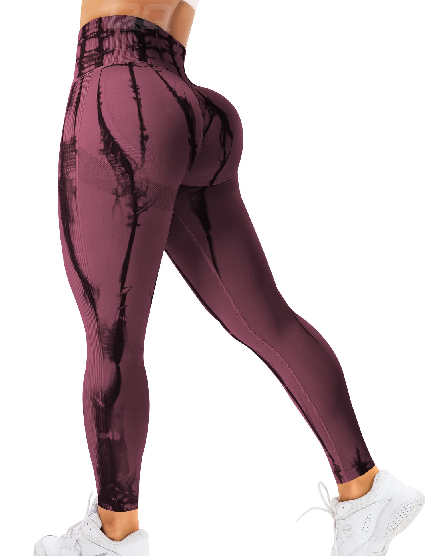QOQ Womens Tie Dye High Waisted Workout Leggings Seamless Scrunch Booty Butt Lift Yoga Pants Tummy Control Compression Tights Berry M
