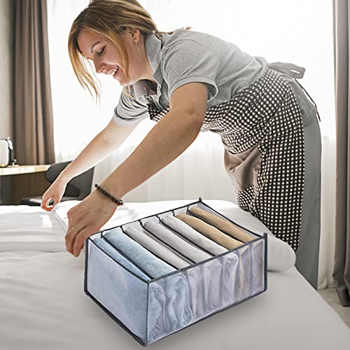Xloey 1Pcs Wardrobe Clothes Organizer,7 Grids Jeans Organizer,Washable Foldable Mesh Separation Box,for T-shirt,Legging,Jeans