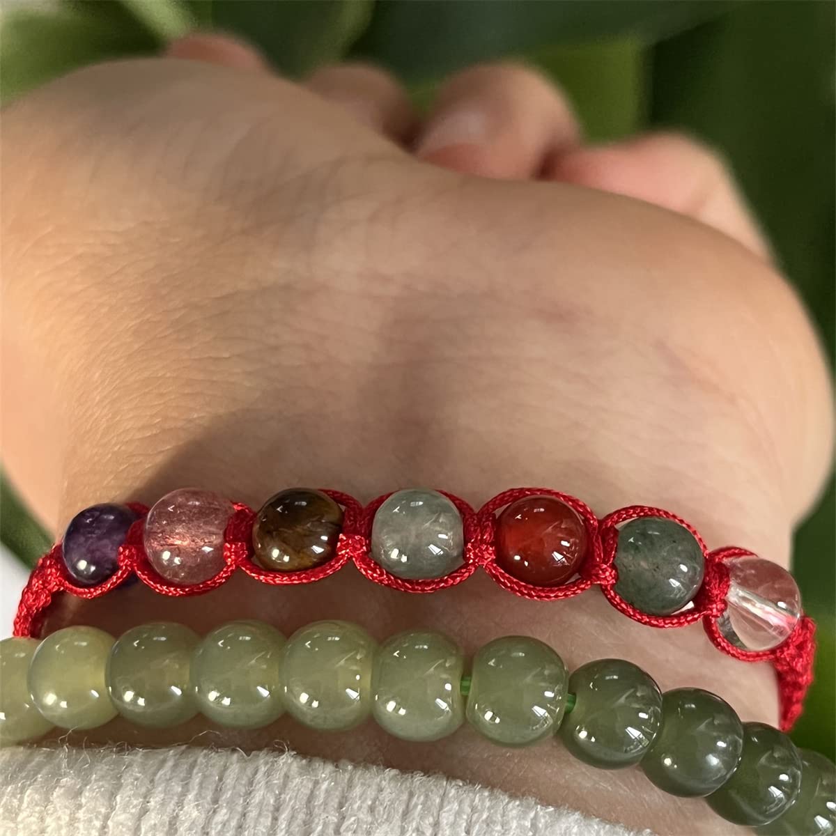 Qordelia 925 Sterling Silver Lucky Flower with 7 Chakra Gem Red String Bracelet Birthday Gift Mother's Day Gift, Adjustable, Size 2, Adjustable