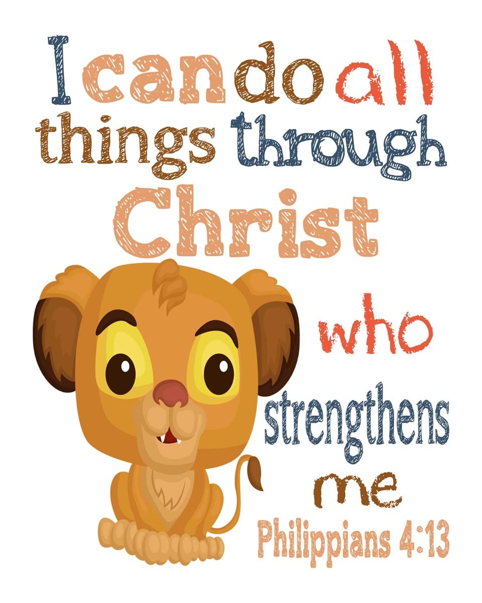 Lion King Christian Nursery Decor Set of 4 Unframed Prints Mufasa, Pumba, Simba and Timon with Bible Verses