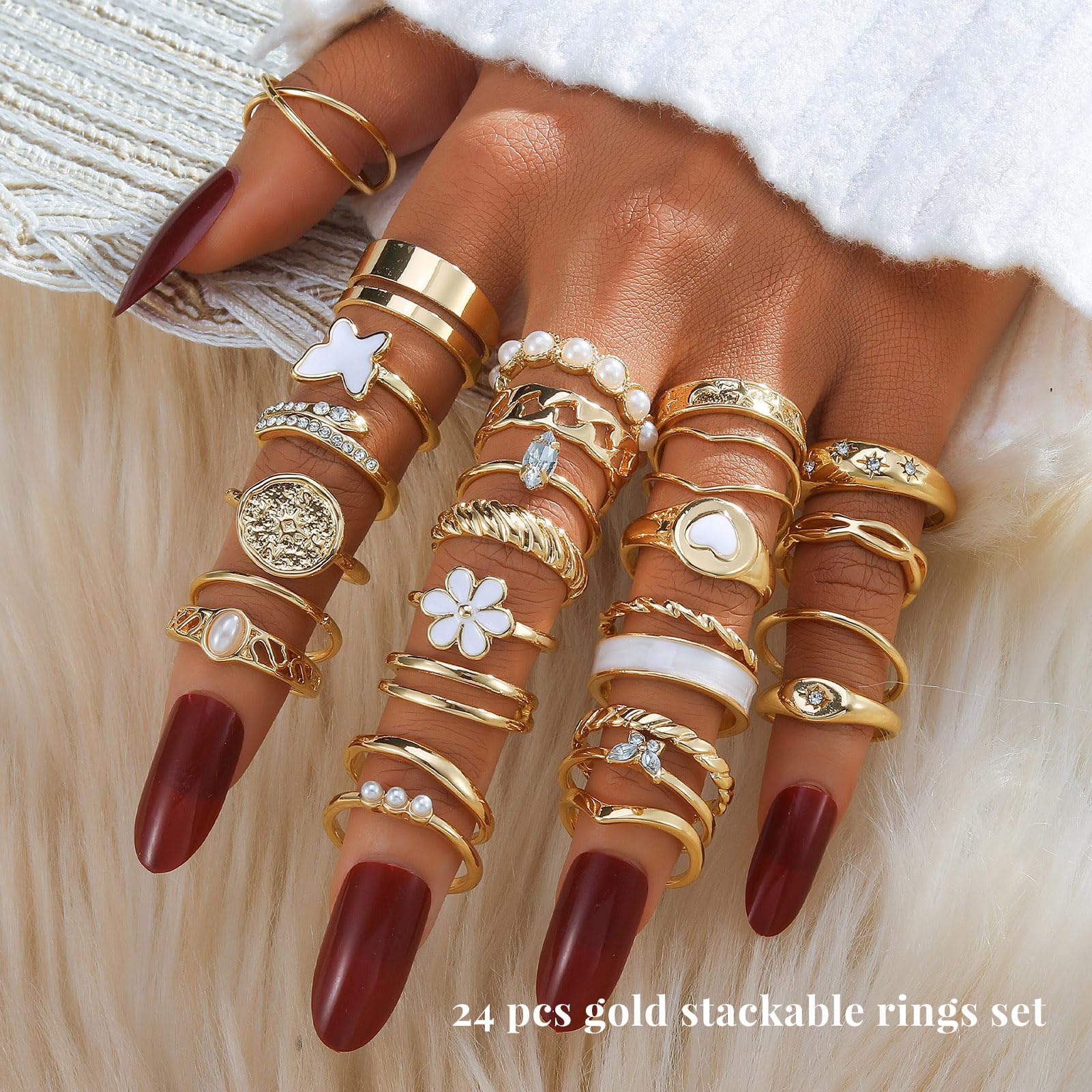 KISS WIFE Gold Knuckle Rings Set for Women, Dainty Simple Trendy Cute Stackable Finger Rings Pack, Perfect for Stacking Layering on Thumb and Knuckle, Mixed Size, Jewelry Gift (Cute)