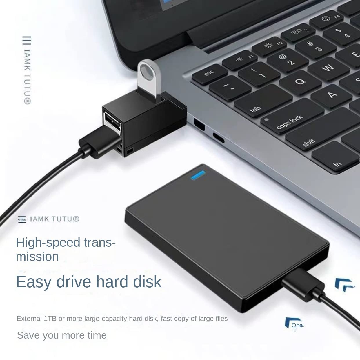 usb3.0 Expander Multi-Port Splitter usb2.0 Mouse U Disk Adapter one Drag Three USP Expansion Dock hub (Black)