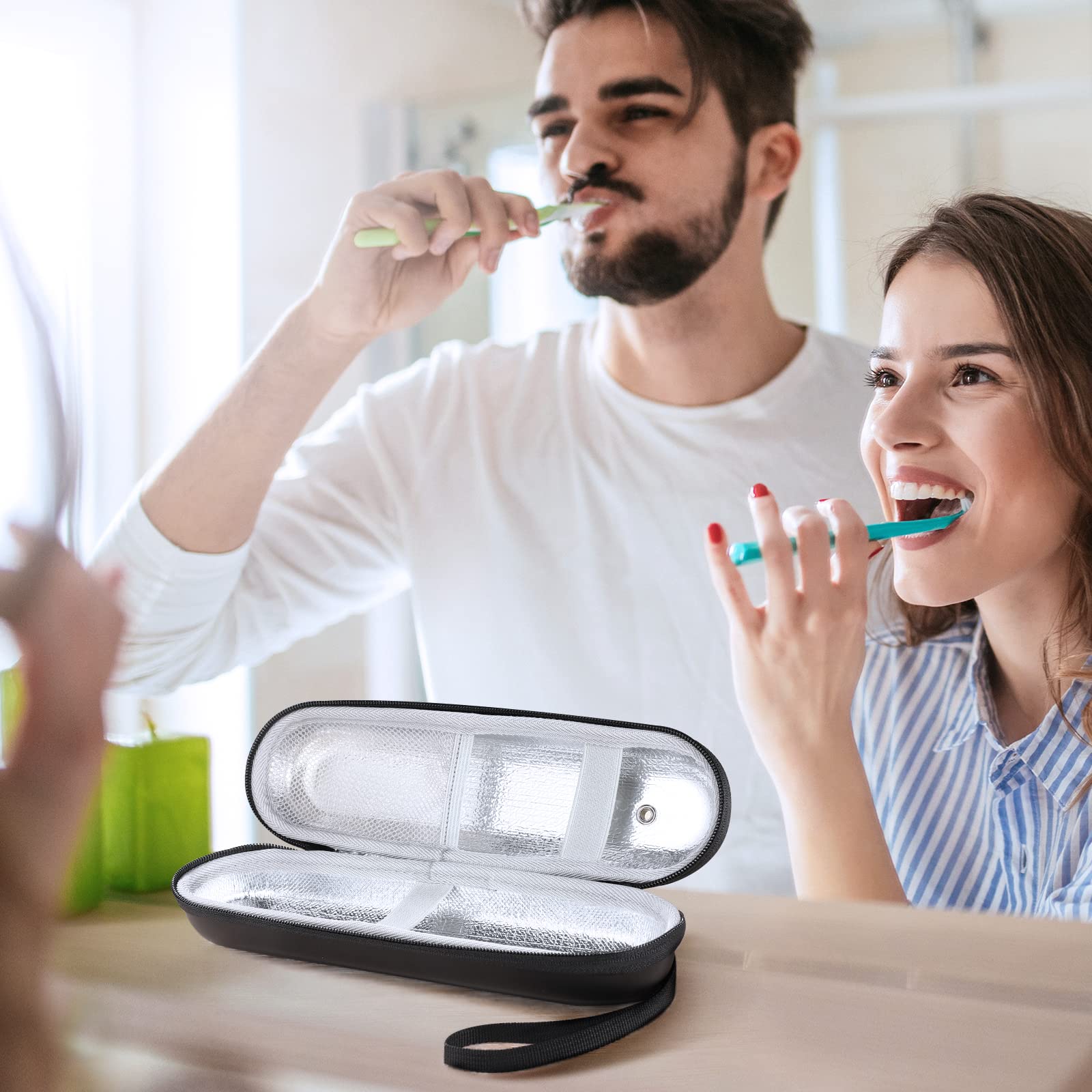 Rhino Valley Electric Toothbrush Travel Case, Hard EVA & Tin Foil Lining Carrying Case Holder Container with Strap & 2 Breathable Holes, Compatible with Oral-B/Oral-B Pro Smartseries