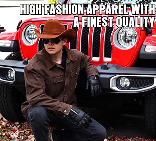 Leather Cowboy Hat, Cowhide Western Hat for Men and Women, Classic Outback Style (Brown, L)
