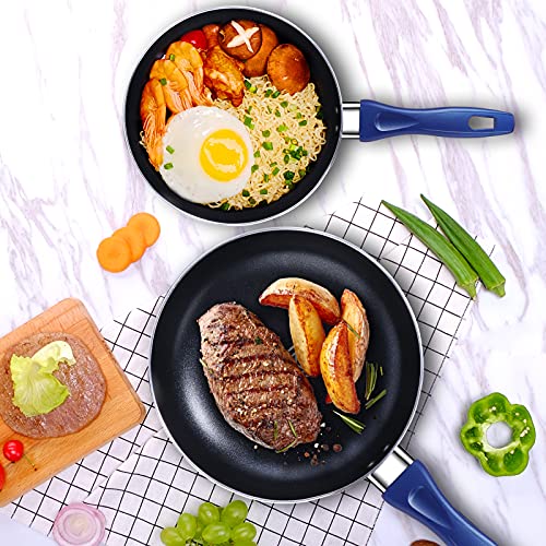 Nolopau Nonstick Frying Pan, Aluminum Non Stick Fry Pans for Cooking Eggs Omelettes and More, 8" and 10.4" Cooking Surface Non Stick Skillet Pan Nonstick Cookware
