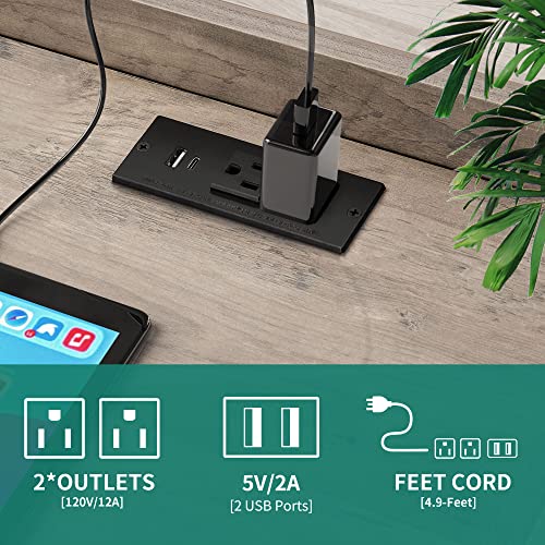 YITAHOME Farmhouse Nightstand with Charging Station, Night Stands with Drawer for Bedroom, Bedside Table with Lip for Small Space, End Side Table with USB Ports and Outlets, Set of 2, Grey