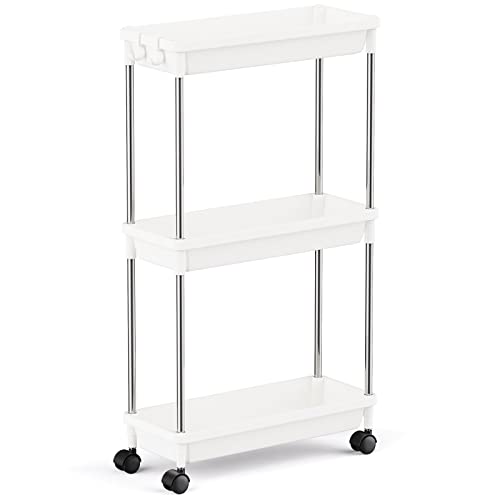 Lifewit Slim Storage Cart, Laundry Room Organization, Wide 6.3'', 3 Tier Shelf Organizer Rack Unit with Wheels for Bathroom Kitchen Small Dorm Narrow Space, White