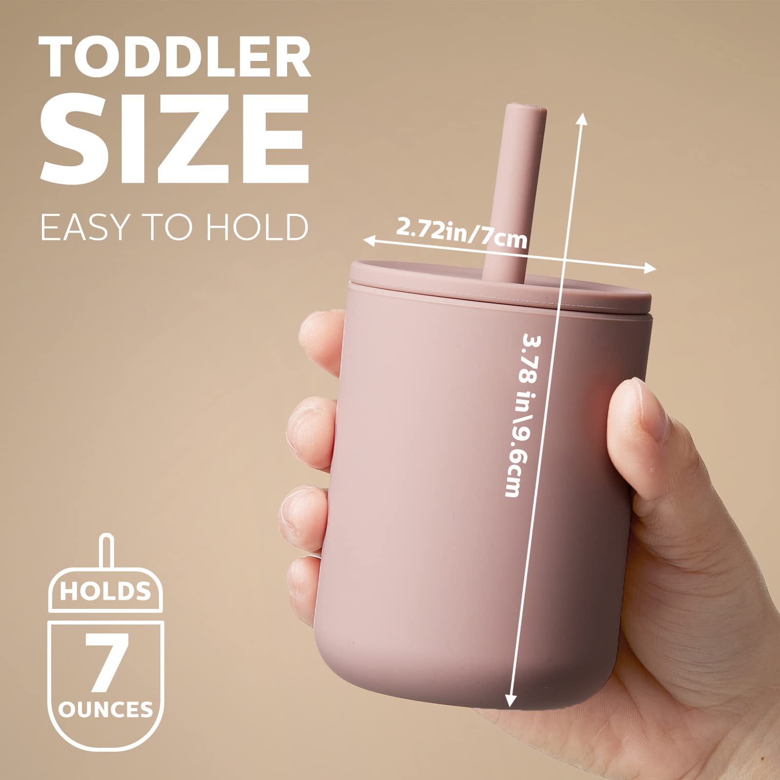 Tessco Toddler Straw Cup Spill Proof Silicone Training Cup for Baby 7 oz Toddler Cup with Straw Learning Straw Cup Silicone Drinking Cup with Lids for Kid Water Drinking (Violet Red, Pink,2 Pack)