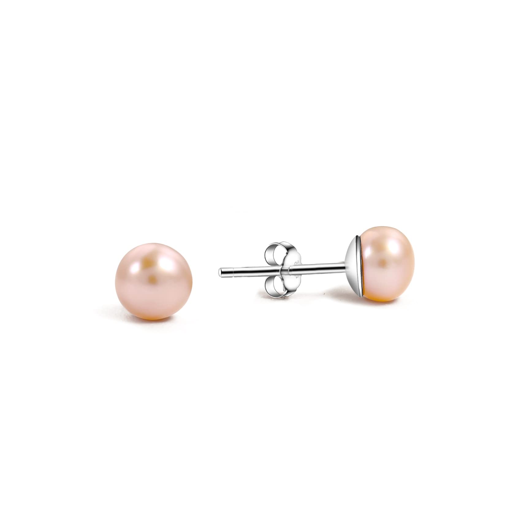 Pink Pearl Stud Earrings For Women 925 Sterling Silver Plated True White Gold AAA+ Quality Handpicked Freshwater Cultured Pearl
