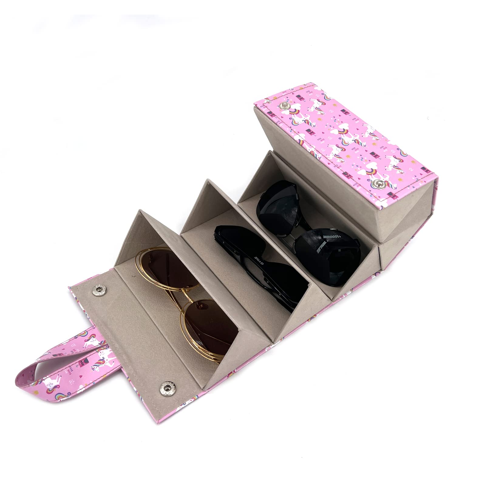 Poleins Travel Glasses Case Sunglasses Organizer with 6 Slots - Multiple Pairs Eyeglasses Storage Box - Hanging Eyewear Holder (Black Red)