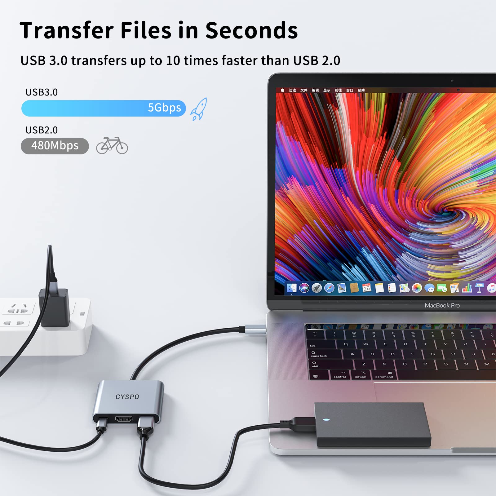USB C to USB 3.0/HDMI/Fast Charging Adapter, Type C to 4K HDMI USB 3.0 100W PD Charger Port Compatible with Windows, Linux, XP, Vista and More