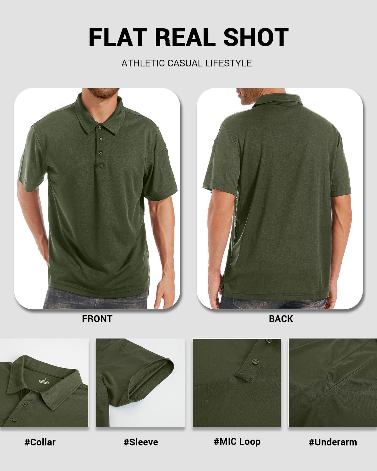 Polu Men's Polo Shirts Quick Dry Golf Shirt Short Sleeve Outdoor Casual Work Collared T Shirts Black L