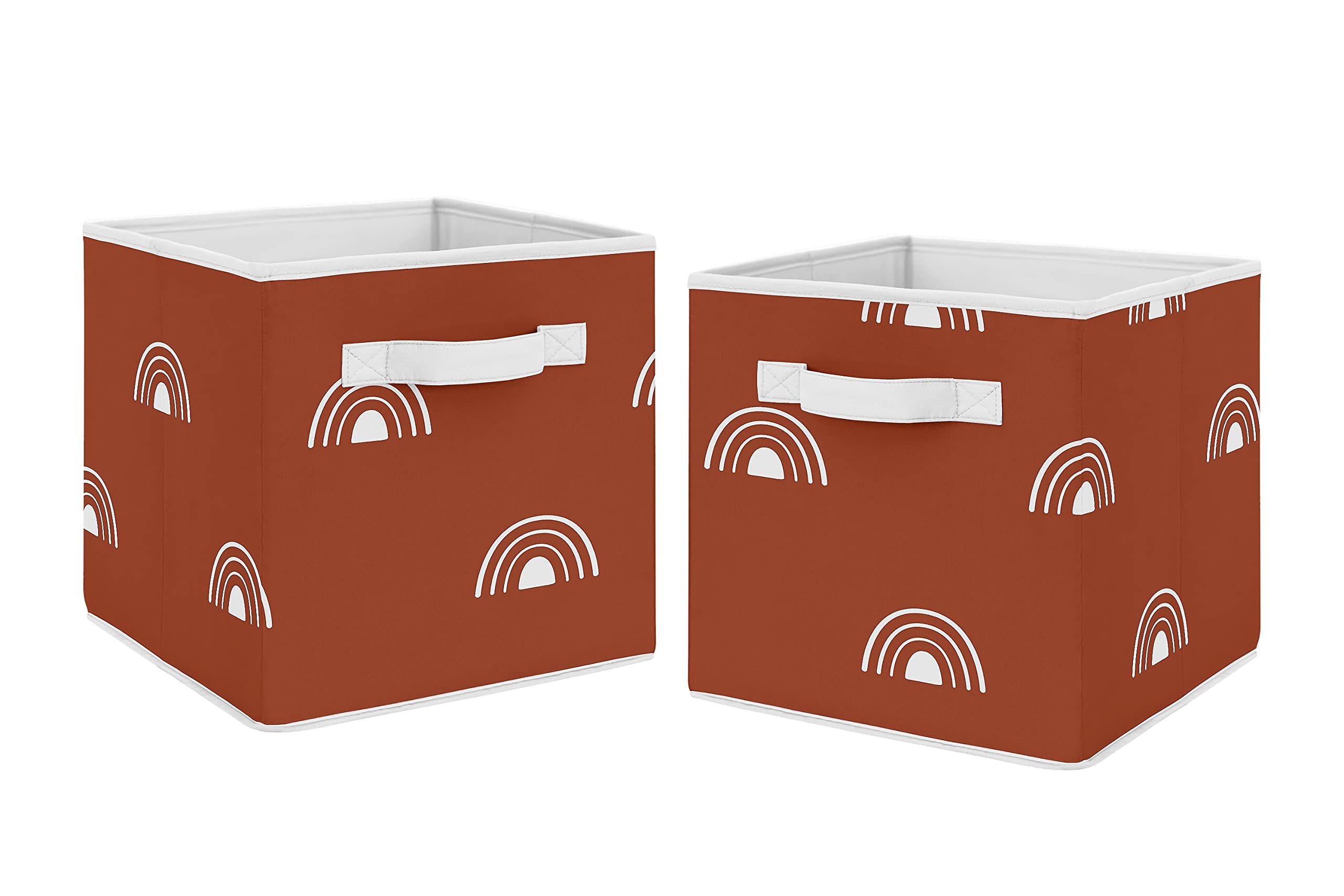 Sweet Jojo Designs Rust and White Boho Rainbow Foldable Fabric Storage Cube Bins Boxes Organizer Toys Kids Baby Childrens - Set of 2 - Orange Bohemian Celestial Sky Gender Neutral Outdoors Nature