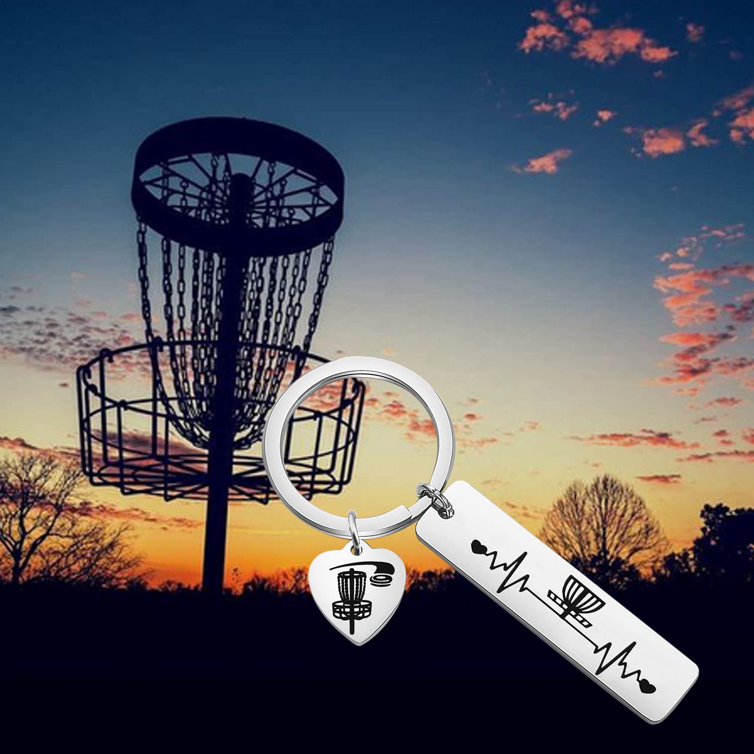 PLITI Disc Golf Keychain Frisbee Golfer Gift Disc Golf Lover Gift Disc Golf heartbeat Keyring For Disc Golf Player (disc golf heartbeat)