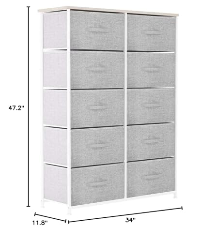 YITAHOME 10 Drawer Dresser Bundle - Fabric Storage Towers (Charcoal + Light Grey)