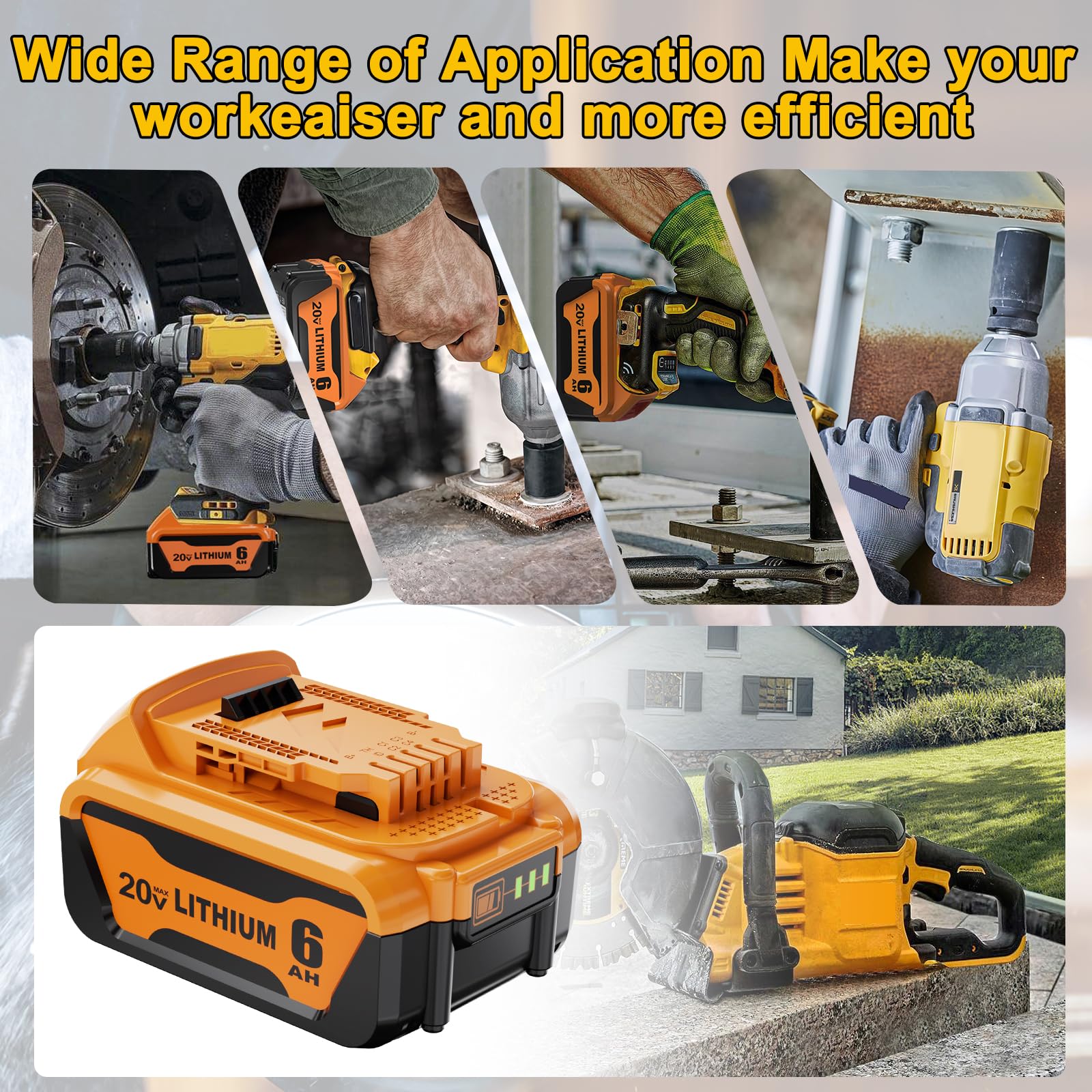 Upgraded 4 Packs 6.0Ah Replacement for Dewalt 20V Max Battery 6000mAh Compatible with Dewalt 20 Volt XR Lithium-ion Batteries DCB205 DCB206 DCB207 DCB204 DCB201 DCB200 DCD/DCF/DCG Series Power Tool