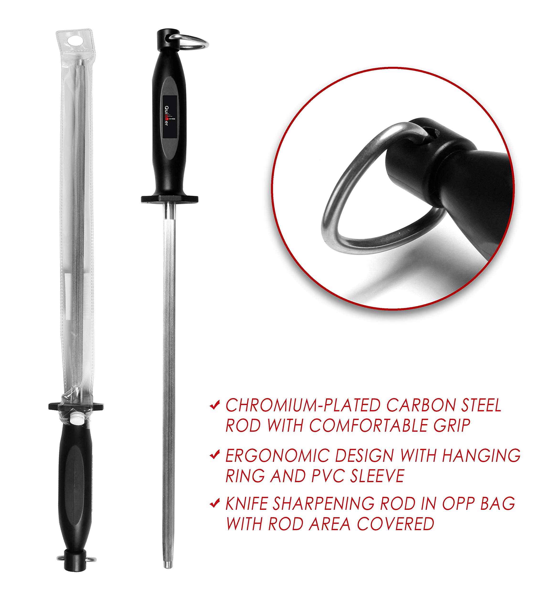 Knife Sharpening Rod | 10" Chromium Plated Stainless steel knife honing tool| Knife sharpener for kitchen with PVC Sleeve | High carbon steel knife sharpener | High function cutlery sharpener