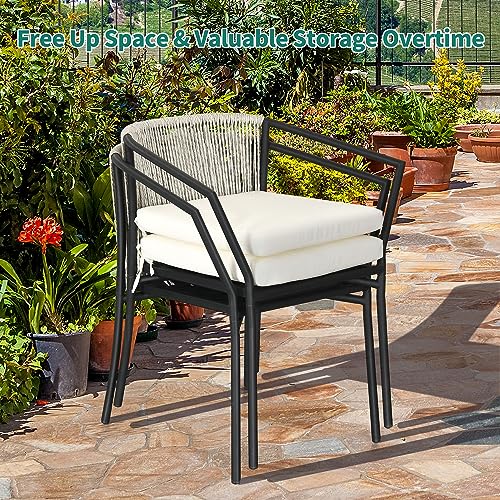 YITAHOME Wicker 3-Piece Outdoor Bistro Set, All-Weather Patio Conversation Set with Stackable Chairs & Table, Outdoor Sectional Furniture Set for Balcony, Backyard, Pool, Porch, Deck - Grayish White