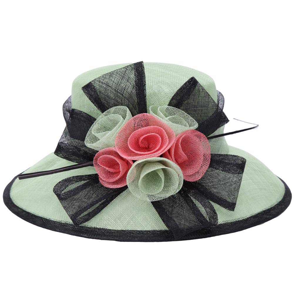Koola's hats Women 3 Layers Sinamay Kentucky Derby Church Sun Summer Hats, Mint Black, One Size