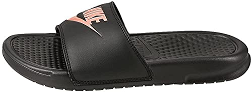 Nike Womens Benassi Just Do It Slide Sandal (BLACK/ROSE/GOLD, numeric_7)