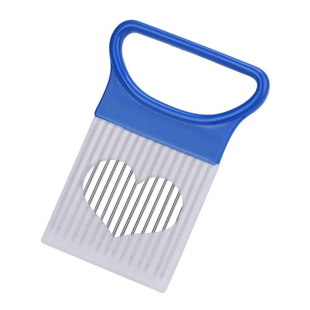 Kitchen Cutting Tool Slicer, Tomato Onion Vegetables Slicer Cutting Aid Holder Guide Slicing-Cutter Stainless Safe-Fork (Blue, One Size)