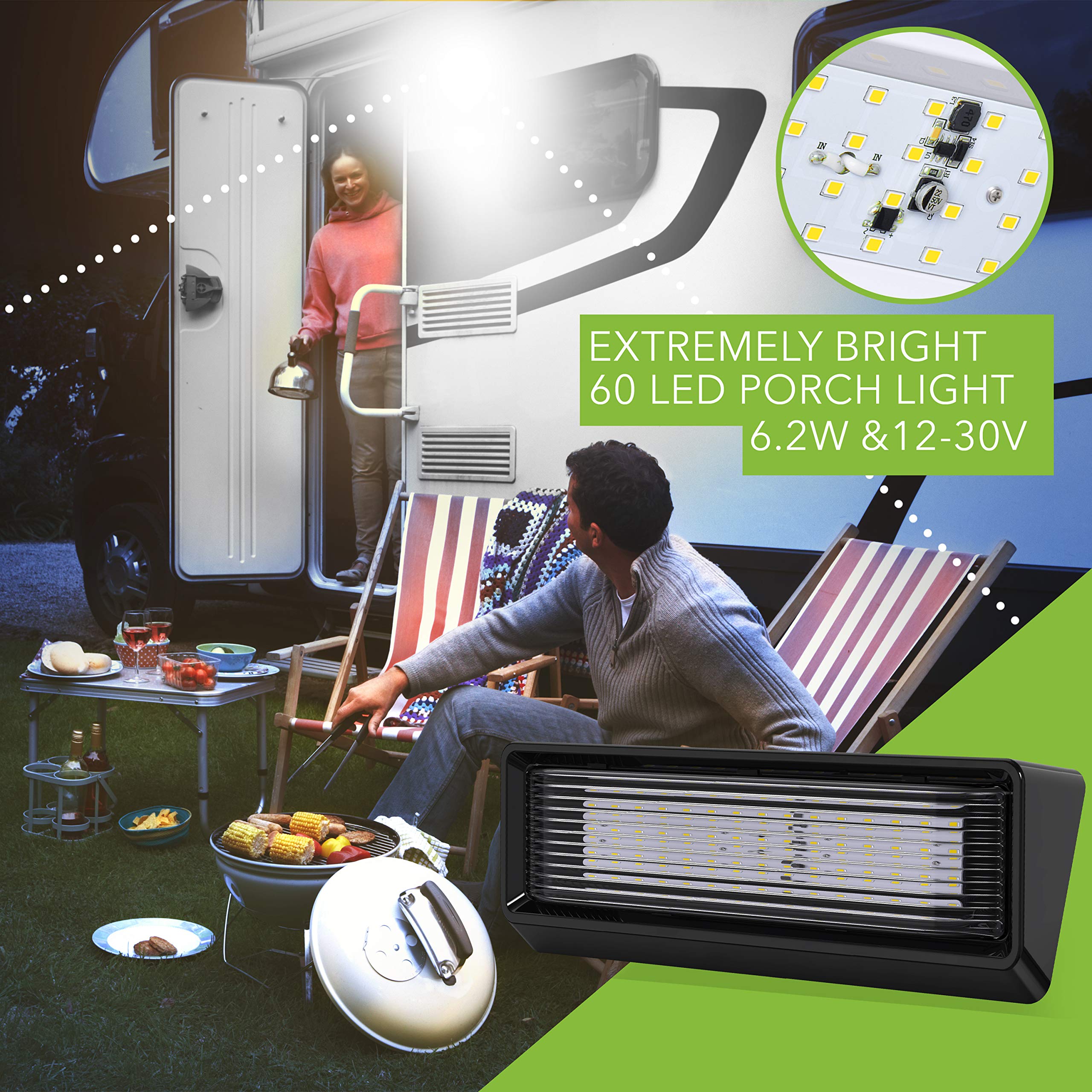Leisure LED 2X RV Exterior Porch Utility Light XL 12v 650 Lumen Lighting Fixture. Replacement Lighting for RVs, Trailers, Campers, 5th Wheels Black Base Clear Lens (Black, 2-Pack)