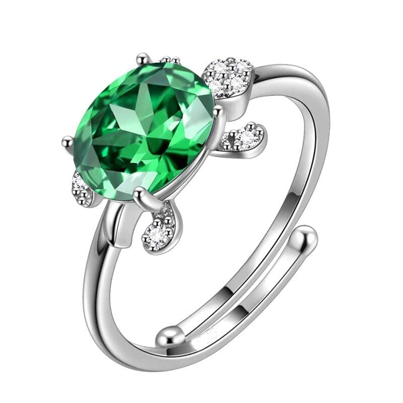 Rainbow Fire Opal Sea Turtle Adjustable Ring Multicolor Zircon Oval Stone Open Ring Classic Silver Color Wedding Rings for Women