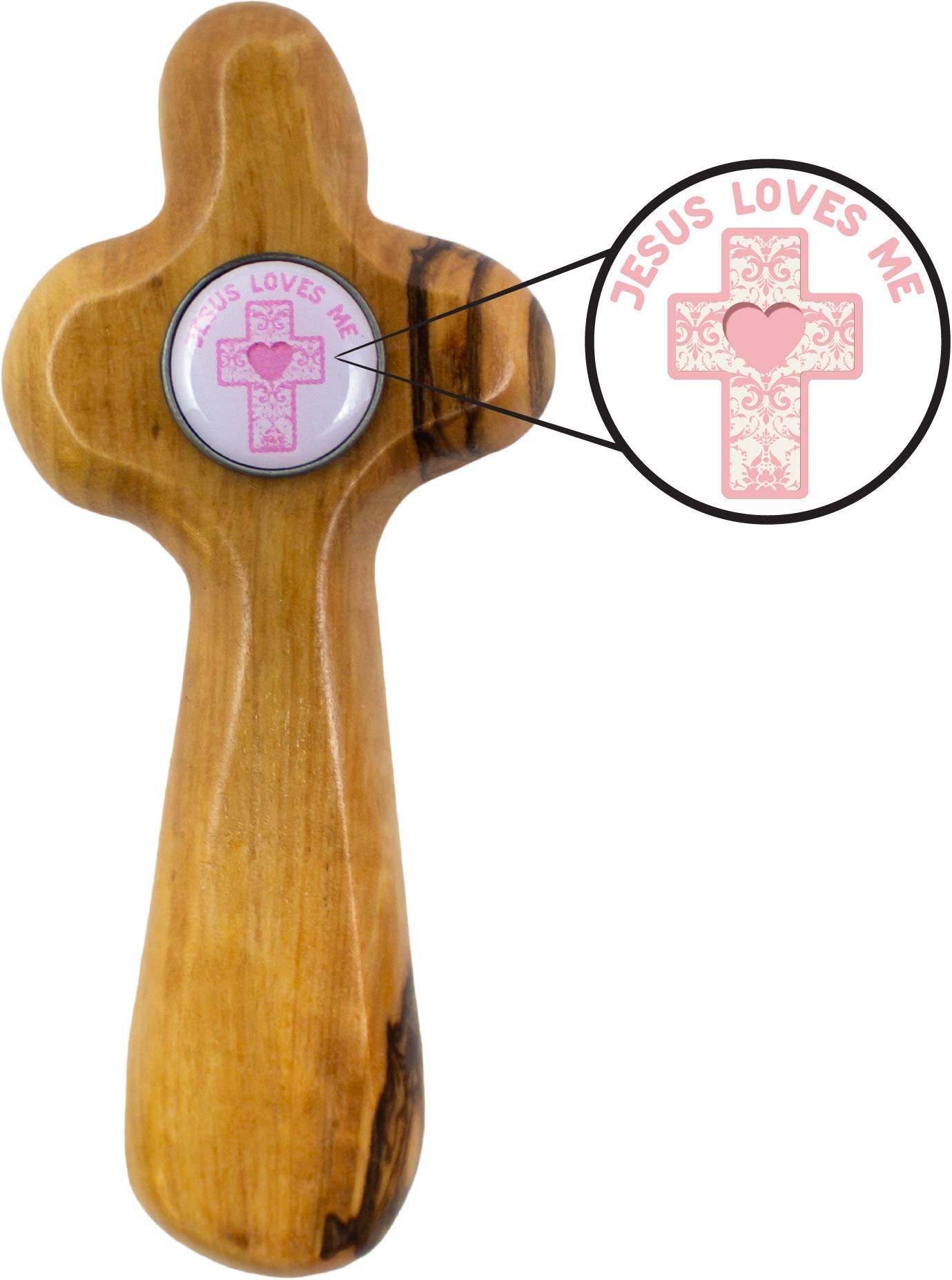 Logos Trading Post Girls Baptism Cross, Holy Land Olive Wood Deluxe Holding Cross from Israel, Wooden Baptismal Ceremony Keepsake Gift in Hard Shell Gift Box with Certificate of Authenticity