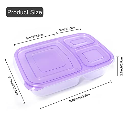Vonhen 7 Pack Bento Lunch Boxes Reusable 3 Compartment Meal Prep Containers - Leakproof Lunch Container with Lids for Work, and Travel