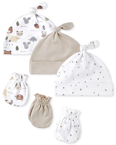 The Children's Place Baby Knotted Hat and Mittens Set 6-Pack, Food/Animal/Stripe, 6-9 Months