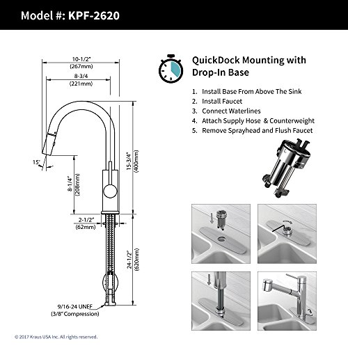 Kraus KHU32-2620-41CH 31 ½ Inch Chrome Combo with Pax Zero-Radius Handmade Undermount Bowl 16 Gauge Stainless Steel Sink and Oletto Single Handle Pull Down Kitchen Faucet with Soap Dispenser