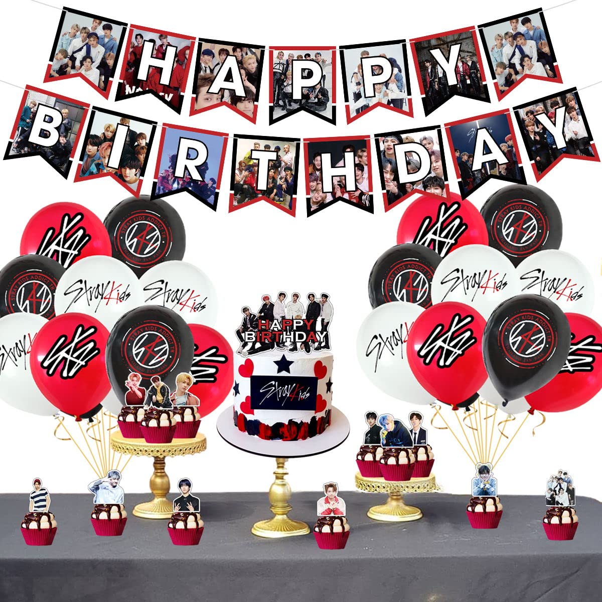 OULUN STRAY-KIDS Party Supplies, STRAY-KIDS Party Decorations Include Happy Birthday Banners, Cake Toppers, Cupcake Toppers, Balloons