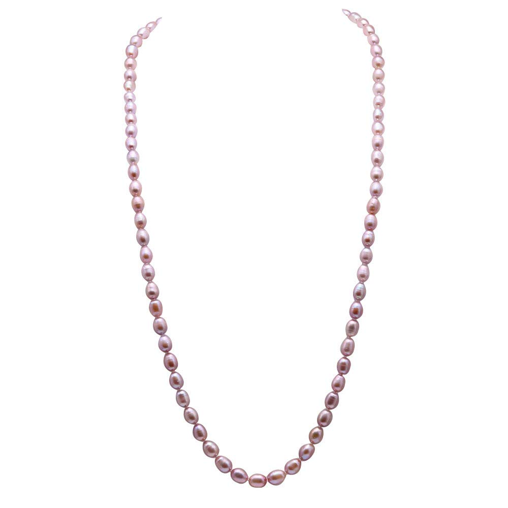 JYX Long Strand Pearl Necklace 7-8mm Oval Freshwater Pearl Sweater Necklace Opera Length 32" (Lavender) (Lavender)