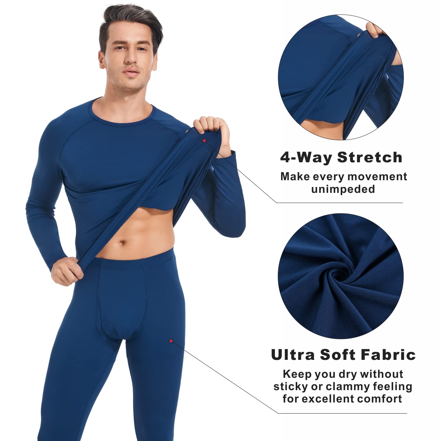 Przewalski Thermal Underwear Set for Men, Winter Long Johns Warm Up Base Layer Top and Bottom Pajama Suits Cold Weather Blue