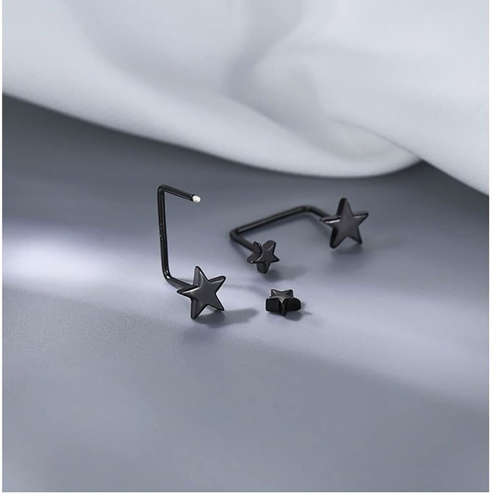 Reffeer 925 Sterling Silver Star Half Hoop Earrings Open Hoops for Women Girls Star Cuff Earrings Wraps (B-Black Gold)