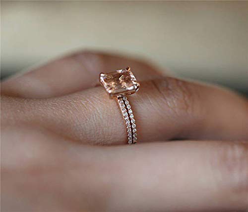 LRESJJIUJ 2Pcs 18K Rose Gold Plated Anniversary Cubic Zirconia Topaz Rings Wedding Bands Engagement Bridal Rings Set for Women (US Code 7)