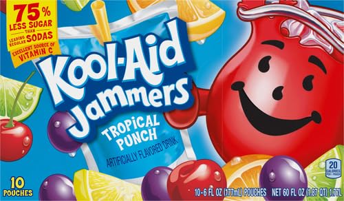 Kool-Aid Jammers Tropical Punch Flavored Kids 0% Juice Drink (10 ct Box, 6 fl oz Pouches)
